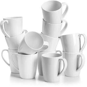 nitial melamine coffee mug set of 12, 10 oz melamine cups with handles vintage unbreakable coffee mug retro style drinking cups for latte party office home beverage water (white)