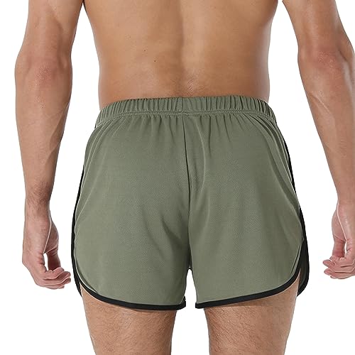 Hulpvktsgiq Men Gym Running Shorts with Zipper Pockets Breathable Lightweight Quick Dry Workout Athletic Sports Shorts (Army Green, XL)