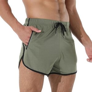 Hulpvktsgiq Men Gym Running Shorts with Zipper Pockets Breathable Lightweight Quick Dry Workout Athletic Sports Shorts (Army Green, XL)