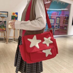 Cute Messenger Bag for Women Men Canvas Crossbody Shoulder Bag with Side Pockets Large Laptop Bag Canvas Tote (Red)