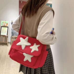 Cute Messenger Bag for Women Men Canvas Crossbody Shoulder Bag with Side Pockets Large Laptop Bag Canvas Tote (Red)