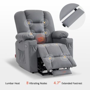 MCombo Small Power Lift Recliner Chair with Massage and Heat for Petite People, Cup Holders, USB Ports, Side Pockets, Faux Leather 7569 (Small, Light Grey)