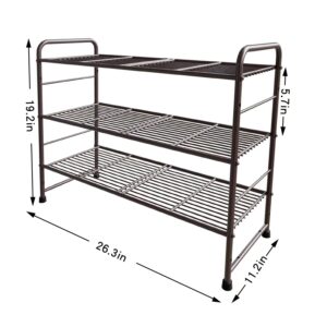 Glynym 3-Tier Metal Shoe Rack,Stacable and Adjustable Shoe Storage Organizer Shelf for Closet Entryway, Easy Assembly,Bronze