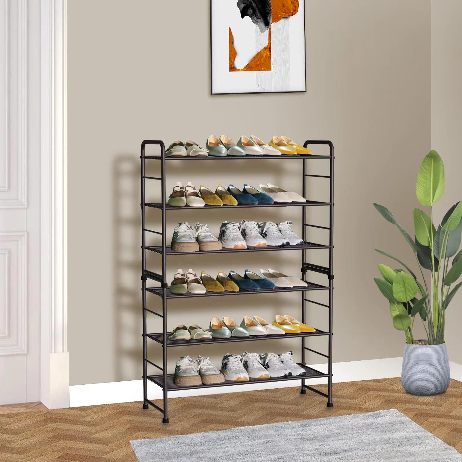 Glynym 3-Tier Metal Shoe Rack,Stacable and Adjustable Shoe Storage Organizer Shelf for Closet Entryway, Easy Assembly,Bronze