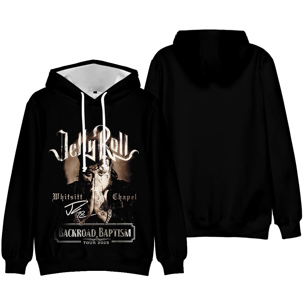 MARLLEGEBEE Jelly Roll Hoodie 2023 Backroad Baptism Tour Merch Long Sleeve Black Sweatshirts Women Men Hip Hop Clothes (3X-Large,A01)