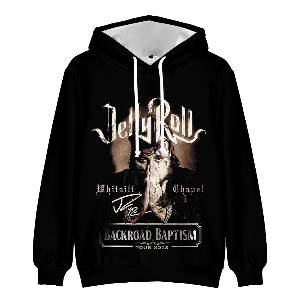 MARLLEGEBEE Jelly Roll Hoodie 2023 Backroad Baptism Tour Merch Long Sleeve Black Sweatshirts Women Men Hip Hop Clothes (3X-Large,A01)