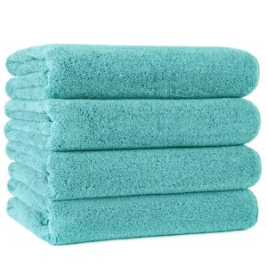 polyte microfiber quick dry lint free bath towel, 57 x 30 in, pack of 4 (aqua)