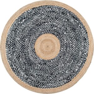 aizza trends natural jute and cotton carpet for living room, jute round floor mat, rugs for living room, jute centre table carpet, home decore rug (2 x 2 feet) 60 x 60 cm