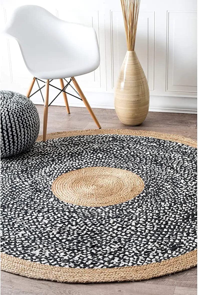 Aizza Trends Natural Jute and Cotton Carpet for Living Room, Jute Round Floor Mat, Rugs for Living Room, Jute Centre Table Carpet, Home Decore Rug (2 X 2 Feet) 60 x 60 Cm