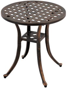 zotorun outdoor 19" cast aluminum round side table end table for patio, backyard, pool, indoor companion, easy maintenance and weather resistant, bronze