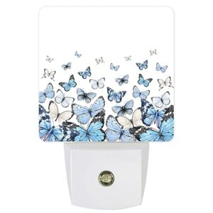 big buy store night lights auto sensor butterfly floral plug-in led nightlights dusk to dawn for living room, bedroom, bathroom, kitchen, hallway, stairways, country style blue butterfly