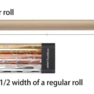 LDGOOAEL Mini Short Small Christmas Wrapping Paper Roll with Cut Lines on Reverse (17" X 120" Per Roll) - Gold Sliver Rose Gold with Deer&Snowflake&Tree Design for Holiday, Birthday