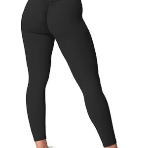 VOYJOY V-Back Scrunch Butt Leggings Workout Gym Lifting Leggings Gym Leggings Booty Tights Deep Black