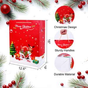 2 Pack 16" Extra Large Christmas Gift Bags, Xmas Paper Bags Set With Handles and Tissue Paper, Reusable Holiday Bags Bulk for Present Wrap Decor