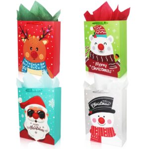 4 pack 16.5" extra large christmas gift bags, xmas paper bags with handles and tissue paper, reusable holiday bags bulk for present wrap decor