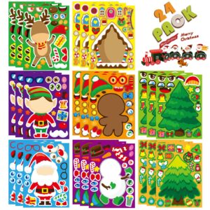 jashiage christmas stickers for kids - 24 sheets diy santa snowman reindeer holiday decals, party game stickers, perfect for crafting, gift decorating, school activities