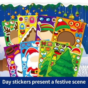 JASHIAGE Christmas Stickers for Kids - 24 Sheets DIY Santa Snowman Reindeer Holiday Decals, Party Game Stickers, Perfect for Crafting, Gift Decorating, School Activities