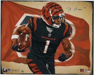 ja'marr chase cincinnati bengals autographed 16" x 20" photo print - art and signed by brian konnick - limited edition of 25 - autographed nfl photos