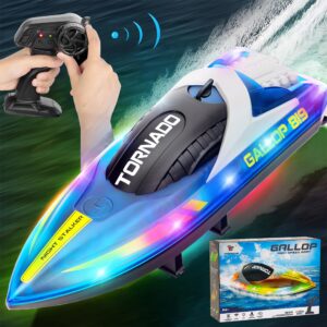 ranfly rc boat for kids, 15+ mph fast remote control boat with led lights, 2.4g rc electric boats pool and lakes toys for adults