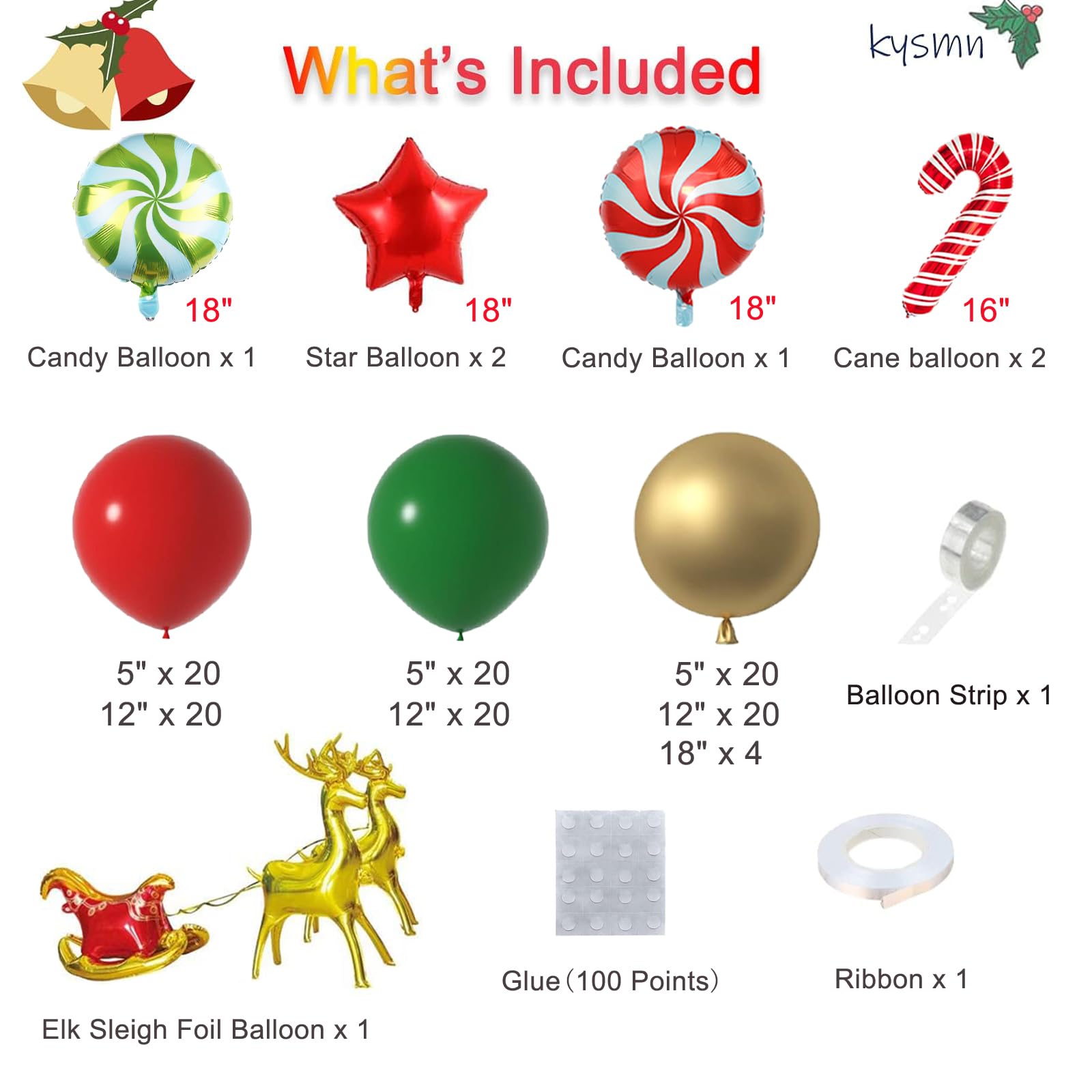 Christmas Balloon Garland Arch Kit, Christmas Reindeer Foil Balloons Kit with Red Green Gold Balloons Candy Foil Balloons Candy Cane Balloons Red Star Balloons for Xmas New Year Party Decorations