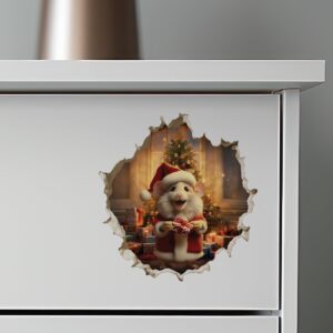 Santa Mouse in Mouse Hole Decal - Mouse Hole 3D Wall Sticker