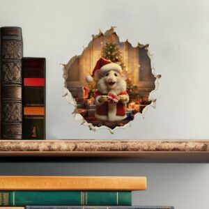 Santa Mouse in Mouse Hole Decal - Mouse Hole 3D Wall Sticker