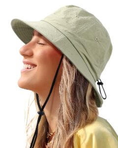 waterproof bucket hat for women men rain hat upf 50+ wide brim boonie sun hat foldable summer floppy beach fishing safari hat light green