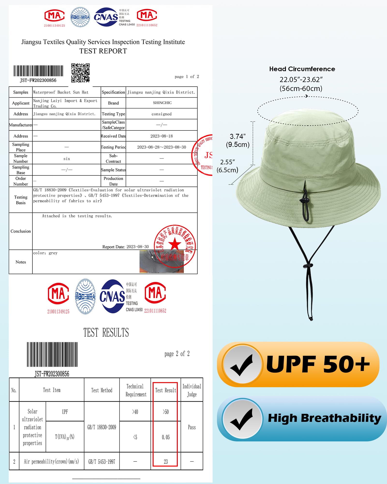 Waterproof Bucket Hat for Women Men Rain Hat UPF 50+ Wide Brim Boonie Sun Hat Foldable Summer Floppy Beach Fishing Safari Hat Light Green