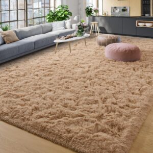 yj.gwl area rugs 8x10 feet for living room, ultra soft fluffy beige bedroom rug, large non-slip comfy shag carpet nursery playroom rug, indoor modern fuzzy rug for kids girls room home decor