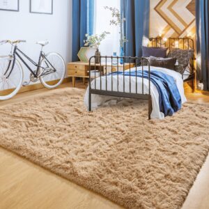 YJ.GWL Area Rugs 8x10 Feet for Living Room, Ultra Soft Fluffy Beige Bedroom Rug, Large Non-Slip Comfy Shag Carpet Nursery Playroom Rug, Indoor Modern Fuzzy Rug for Kids Girls Room Home Decor