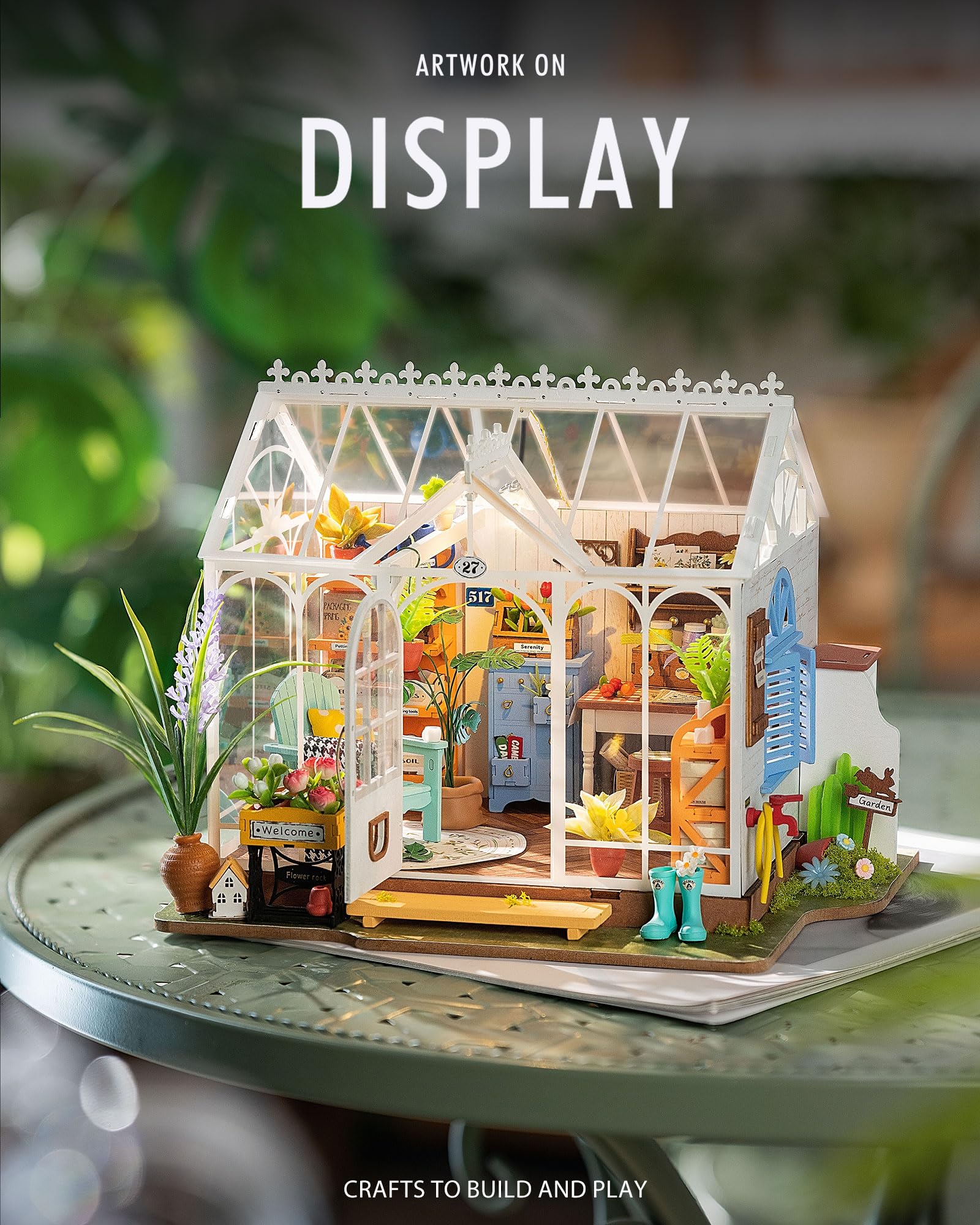 Rolife DIY Miniature Dollhouse Kit, Build 9.6" Greenhouse Diorama Kit Building Set with LED Room Hobby Craft for Aduls Uniue Gifts for Teens (Dreamy Garden)