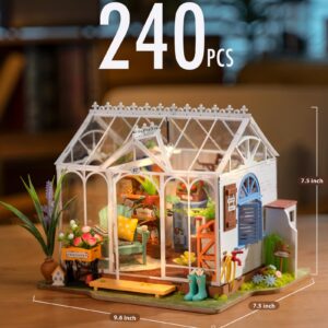 Rolife DIY Miniature Dollhouse Kit, Build 9.6" Greenhouse Diorama Kit Building Set with LED Room Hobby Craft for Aduls Uniue Gifts for Teens (Dreamy Garden)