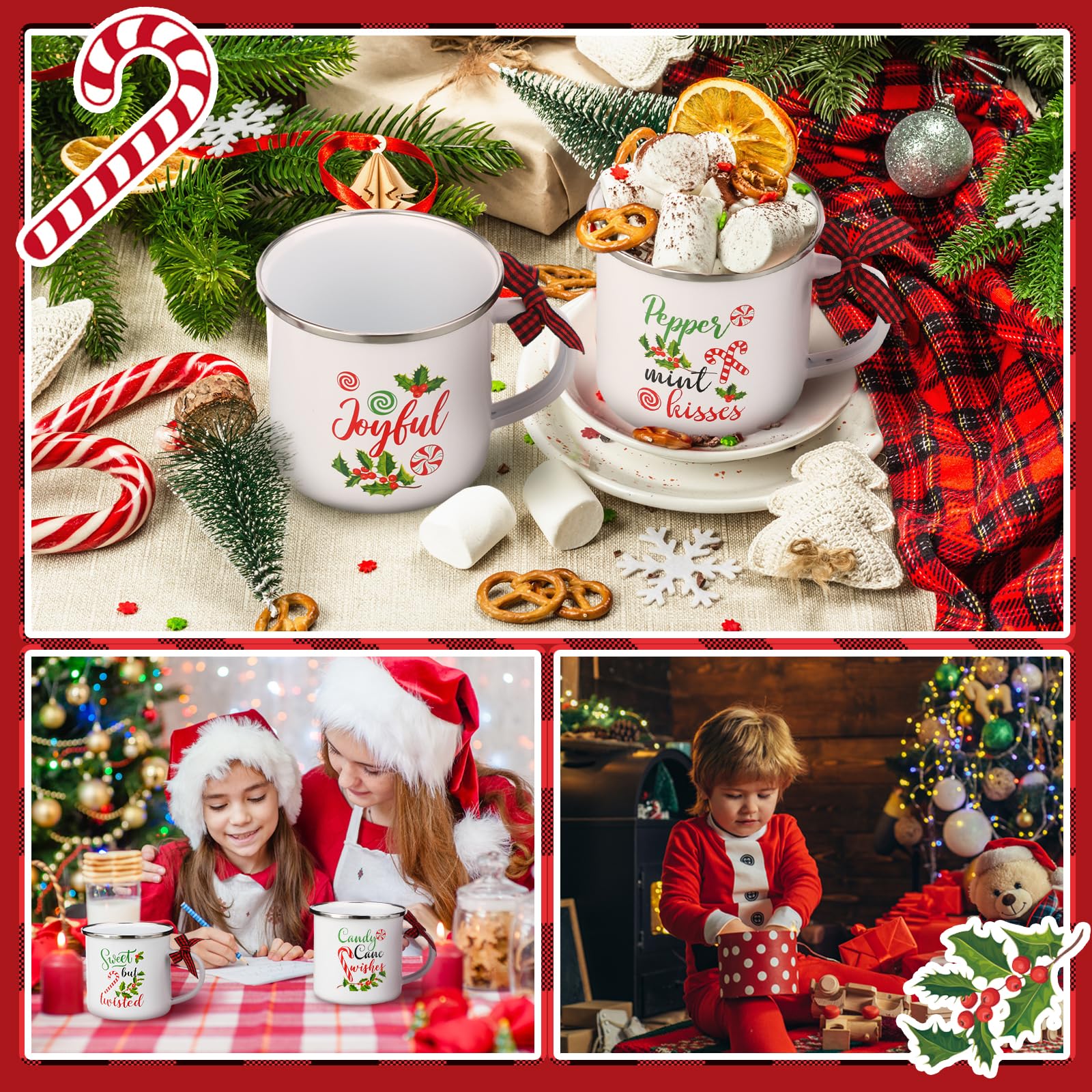 Shellwei 12 Pcs Christmas Enamel Mugs Christmas Holiday Coffee Mug Set Camping Coffee Mug Bulk 12 oz Metal Enamel Coffee Cups Travel Mugs Christmas Decoration Gift for Home Diner Birthday Wedding