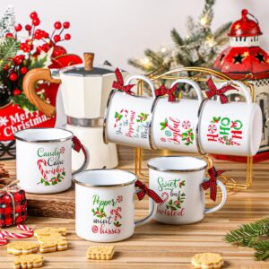 Shellwei 12 Pcs Christmas Enamel Mugs Christmas Holiday Coffee Mug Set Camping Coffee Mug Bulk 12 oz Metal Enamel Coffee Cups Travel Mugs Christmas Decoration Gift for Home Diner Birthday Wedding