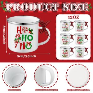 Shellwei 12 Pcs Christmas Enamel Mugs Christmas Holiday Coffee Mug Set Camping Coffee Mug Bulk 12 oz Metal Enamel Coffee Cups Travel Mugs Christmas Decoration Gift for Home Diner Birthday Wedding