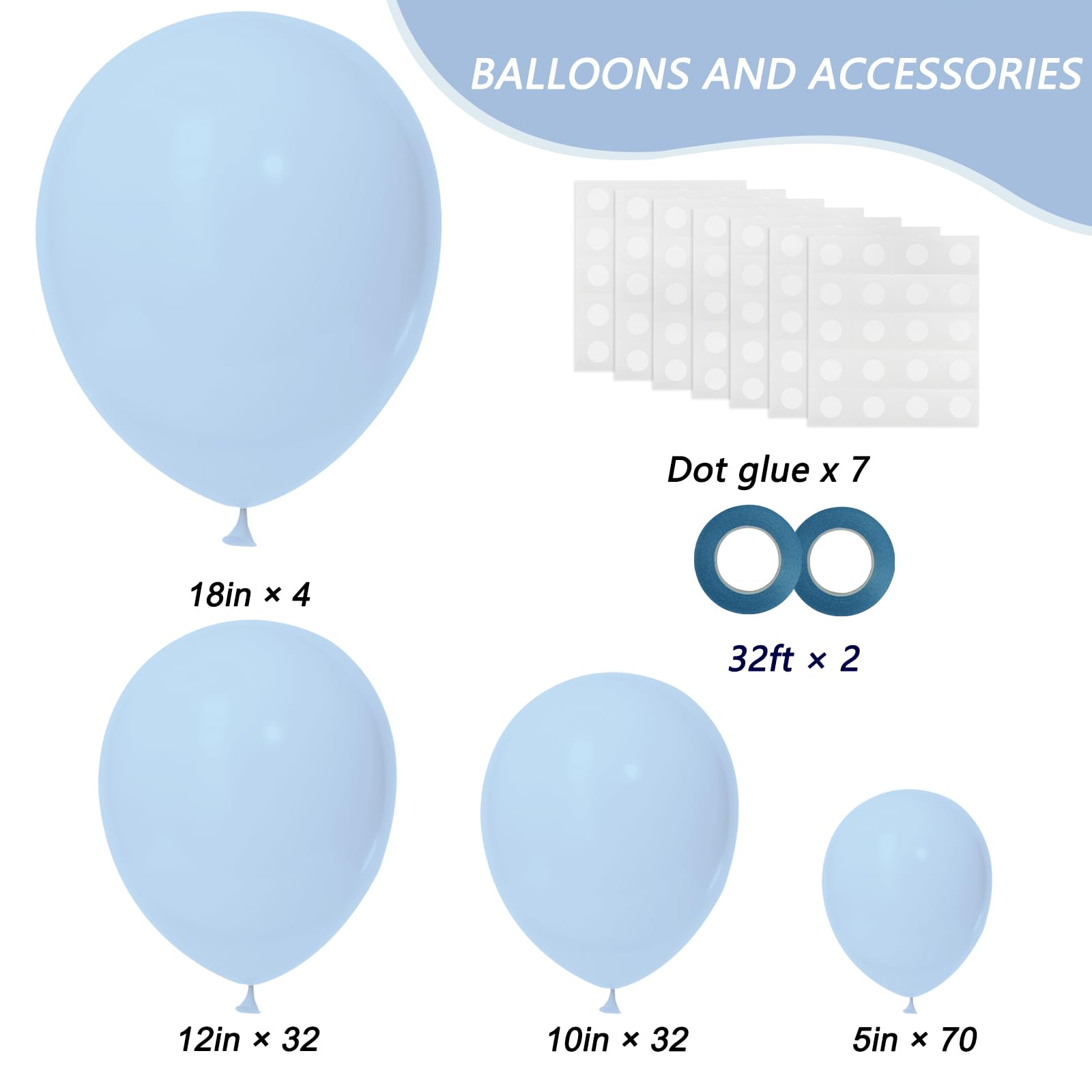 RUBFAC 138pcs Pastel Blue Balloons Different Sizes 18 12 10 5 Inch for Garland Arch, Light Blue Balloons for Birthday Baby Shower Gender Reveal Wedding Party Decoration