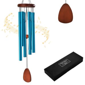 large wind chimes for outside deep tone: 37" wooden sympathy windchimes outdoor aluminium memorial wind chime for home decor garden patio mother father sympathy windchime gifts, blue