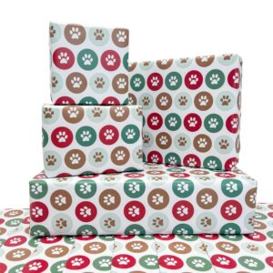 dtiafu paw print wrapping paper - 10 sheet funny christmas dog cat paw gift wrap for holiday birthday baby shower