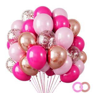 rubfac 120pcs 12 inches pink balloons arch garland kit, hot pink rose gold metallic balloons for birthday shower princess theme party background decorations