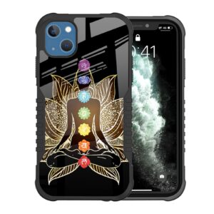 lanjindeng compatible with iphone 15 case mandala chakra meditation design for women girls, full body rugged shockproof anti-scratch tough hard pc backplane tpu bumper drop protection case