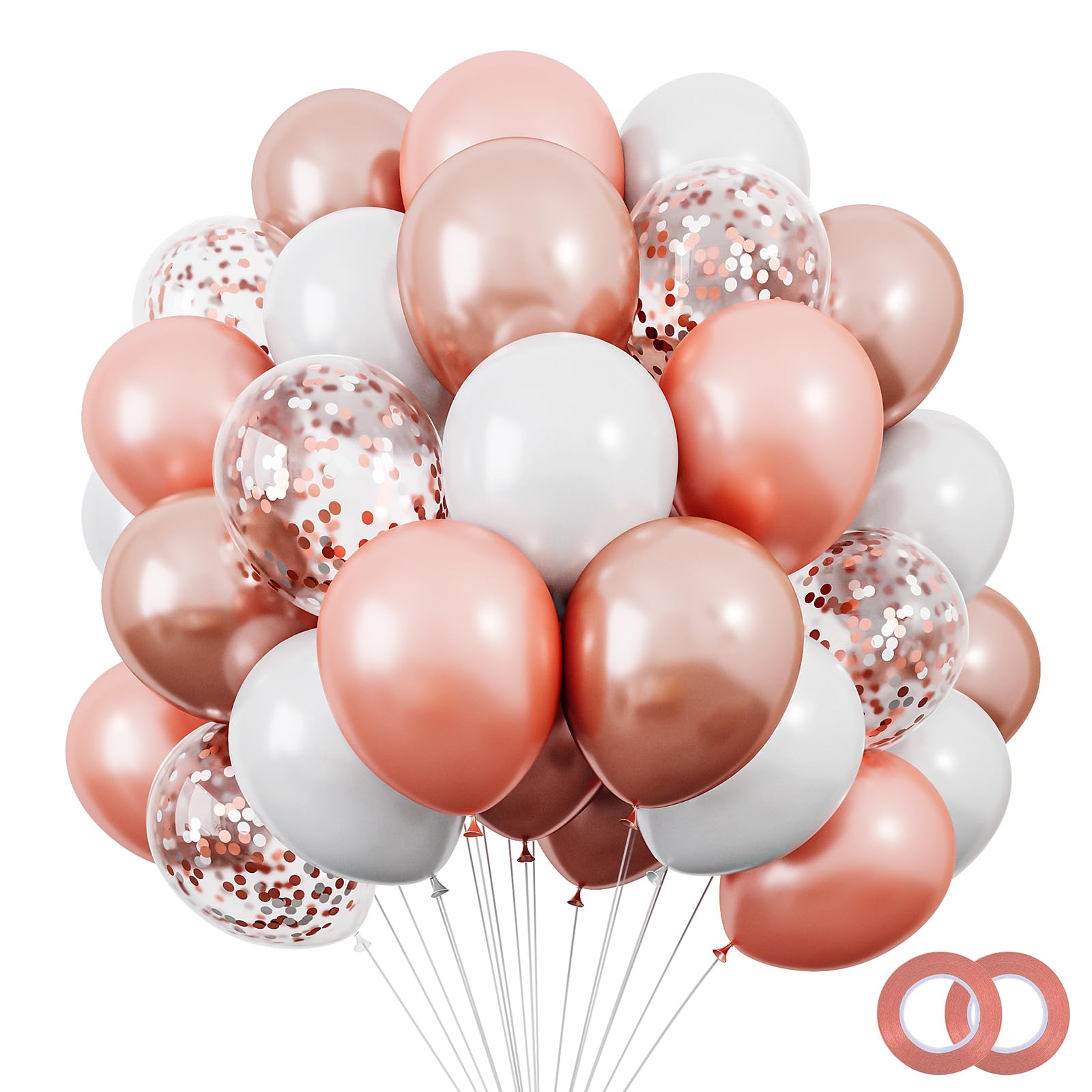 RUBFAC 120pcs 12 Inches Rose Gold Balloons Arch Garland Kit, White and Rose Gold Confetti Balloons for Birthday Party Wedding Graduation Engagement Party Decorations