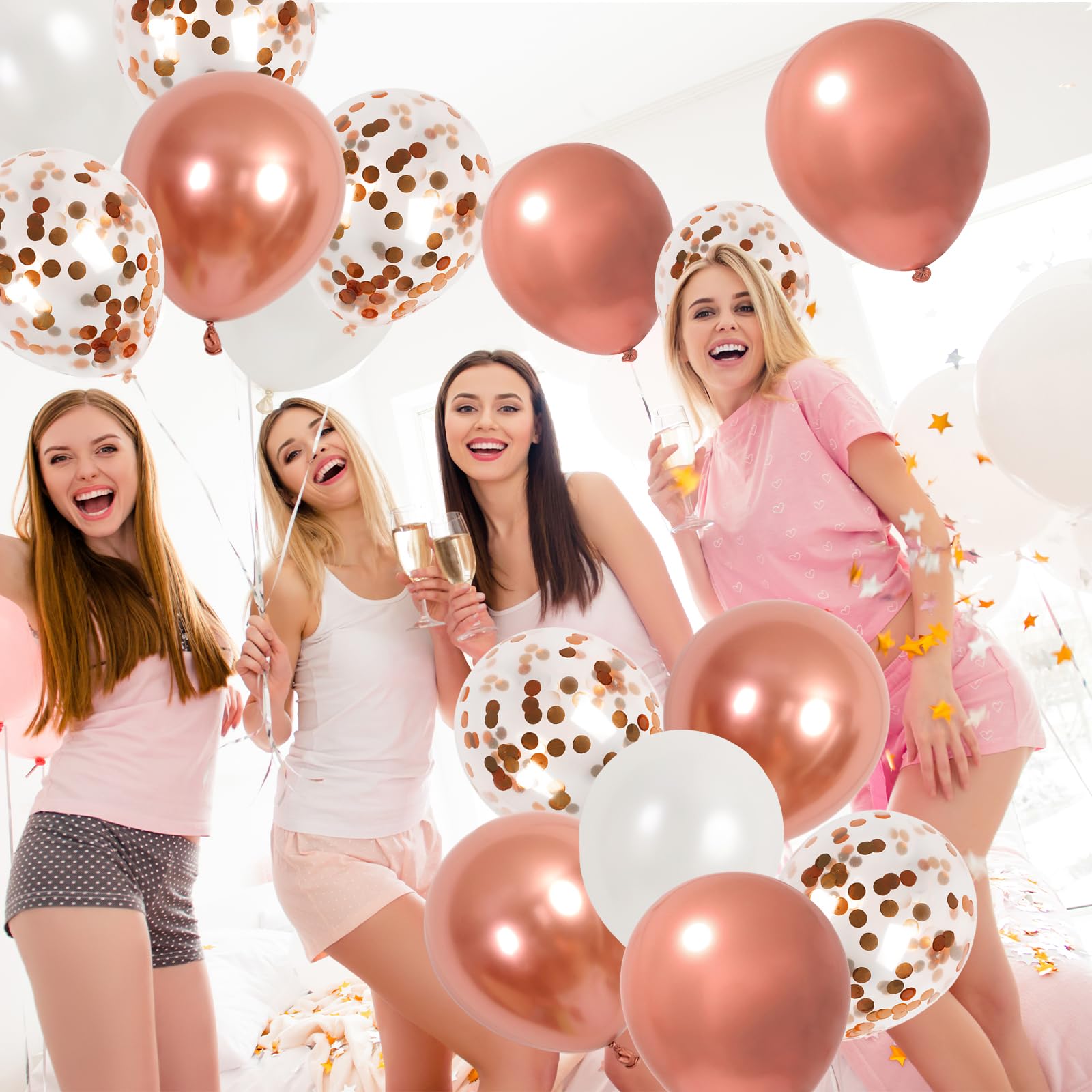 RUBFAC 120pcs 12 Inches Rose Gold Balloons Arch Garland Kit, White and Rose Gold Confetti Balloons for Birthday Party Wedding Graduation Engagement Party Decorations