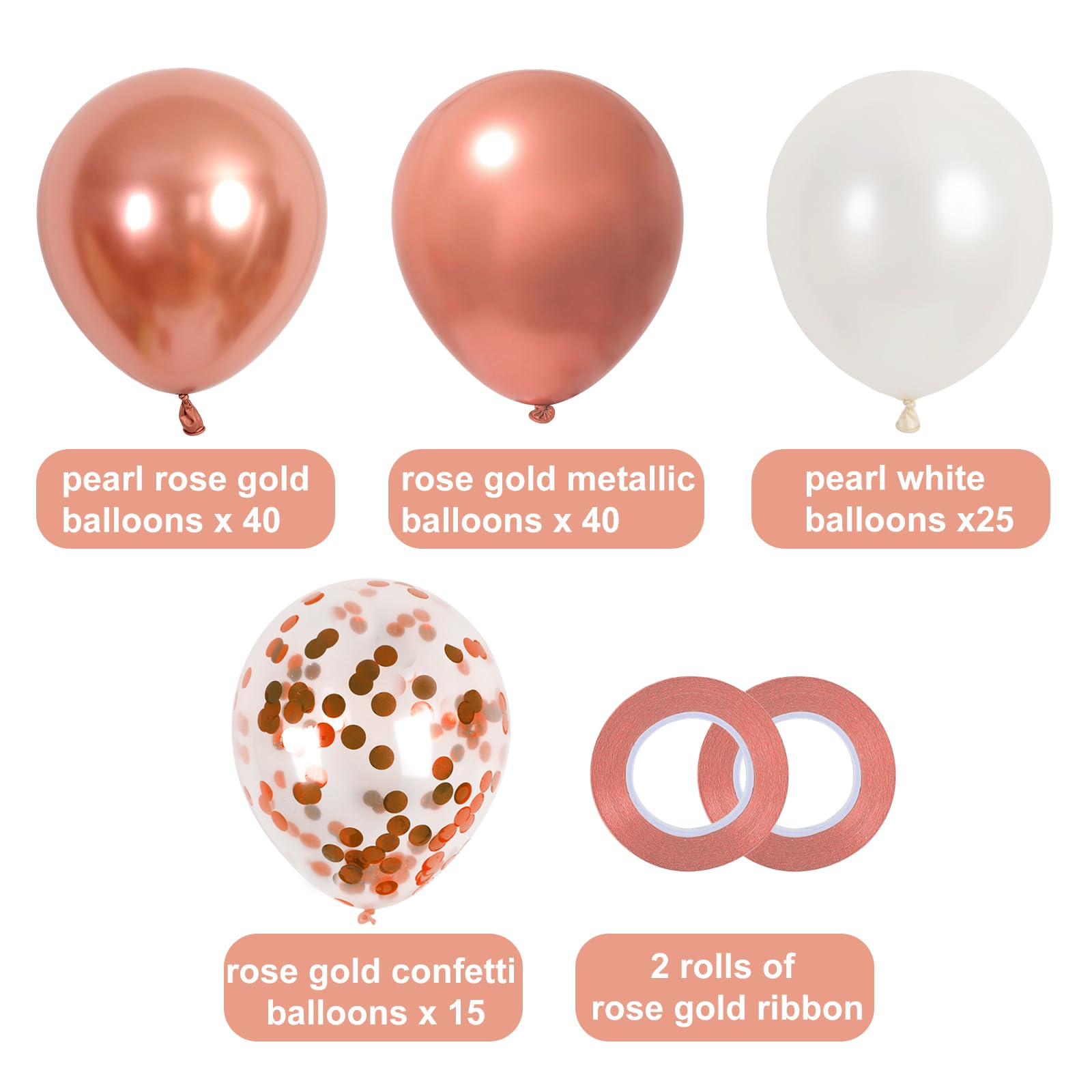 RUBFAC 120pcs 12 Inches Rose Gold Balloons Arch Garland Kit, White and Rose Gold Confetti Balloons for Birthday Party Wedding Graduation Engagement Party Decorations