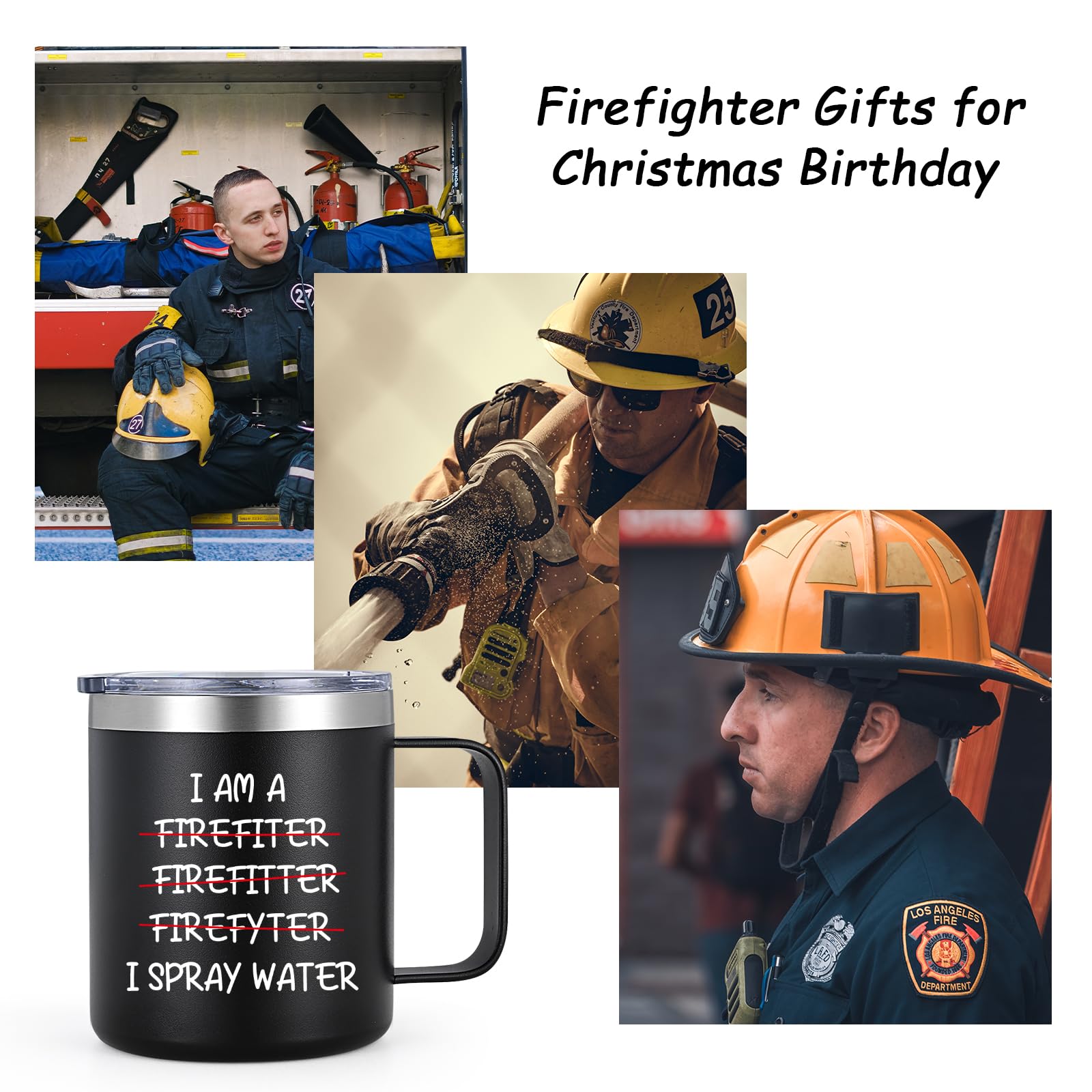 LiqCool Firefighter Gifts for Men, I'm A Firefiter I Spray Water Insulated Coffee Mug, Cool Gifts for Firefighters Son Husband Friend, Christmas Fireman Gifts, Funny Coffee Mug for Men, 12 Oz Black