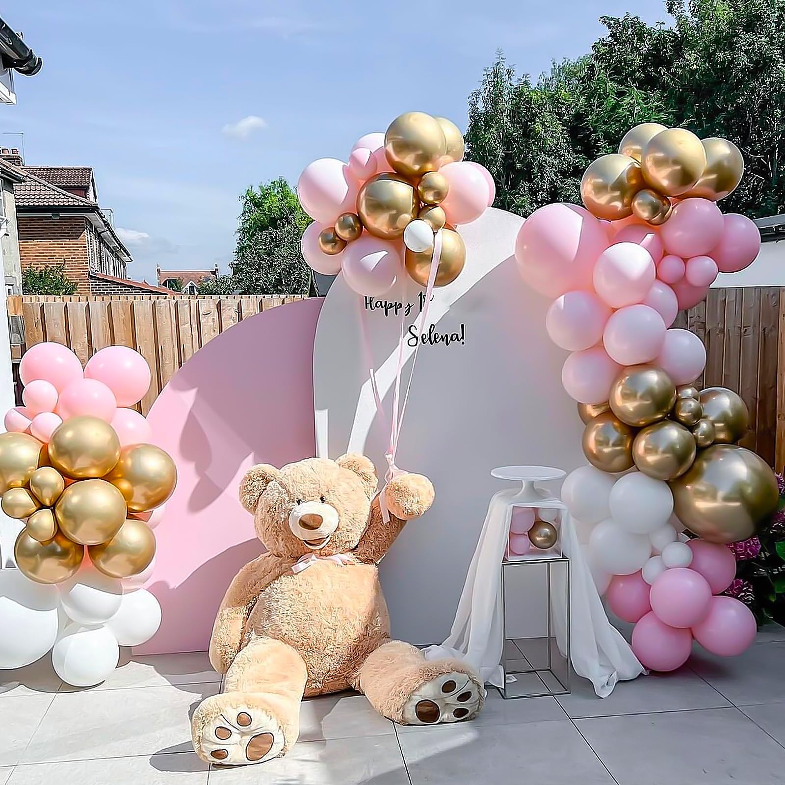 RUBFAC 120pcs Pink Gold Balloons Arch Garland Kit, 12 Inch Pink White Gold Party Balloons, Confetti Latex Balloons for Mother's Day, Birthday, Wedding, Baby Shower, Graduation Decorations