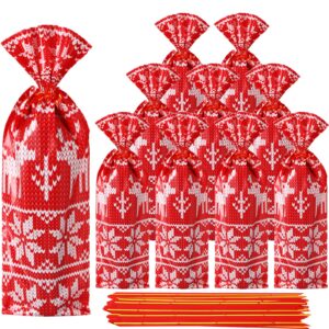 teling 100 pcs christmas wine bottle gift bags cellophane christmas wine bags red sweater wine bag cover including 50 pcs wine wrapping bags and 50 pcs pull bows for christmas holiday party