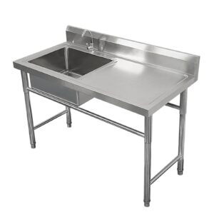 karfer kitchen sinks, commercial stainless-steel single bowl restaurant kitchen sink, free standing utility sink for restaurant, kitchen, laundry room, garage (size : left sink)