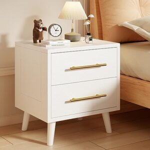 aiho nightstand, bedside table with metal handles, modern wood night stand 2 drawer dresser for bedroom, white nightstand