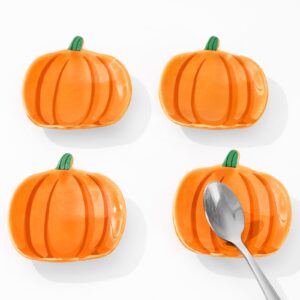 whaline 4pcs fall spoon rest pumpkin ceramic spoon holder pumpkin shpaed sauce dishes autumn thanksgiving coffee spoon holder ring dish for stove top cooking utensil kitchen office decor