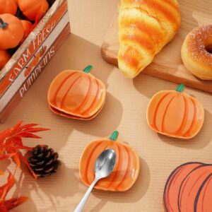 Whaline 4Pcs Fall Spoon Rest Pumpkin Ceramic Spoon Holder Pumpkin Shpaed Sauce Dishes Autumn Thanksgiving Coffee Spoon Holder Ring Dish for Stove Top Cooking Utensil Kitchen Office Decor